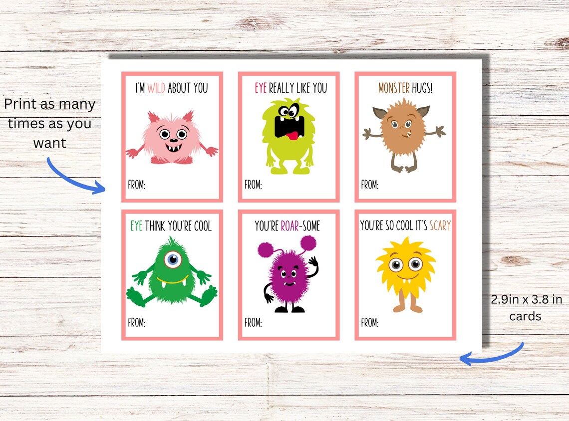 Kids Valentine's Cards, Monster Valentines Day Cards, Classroom ...