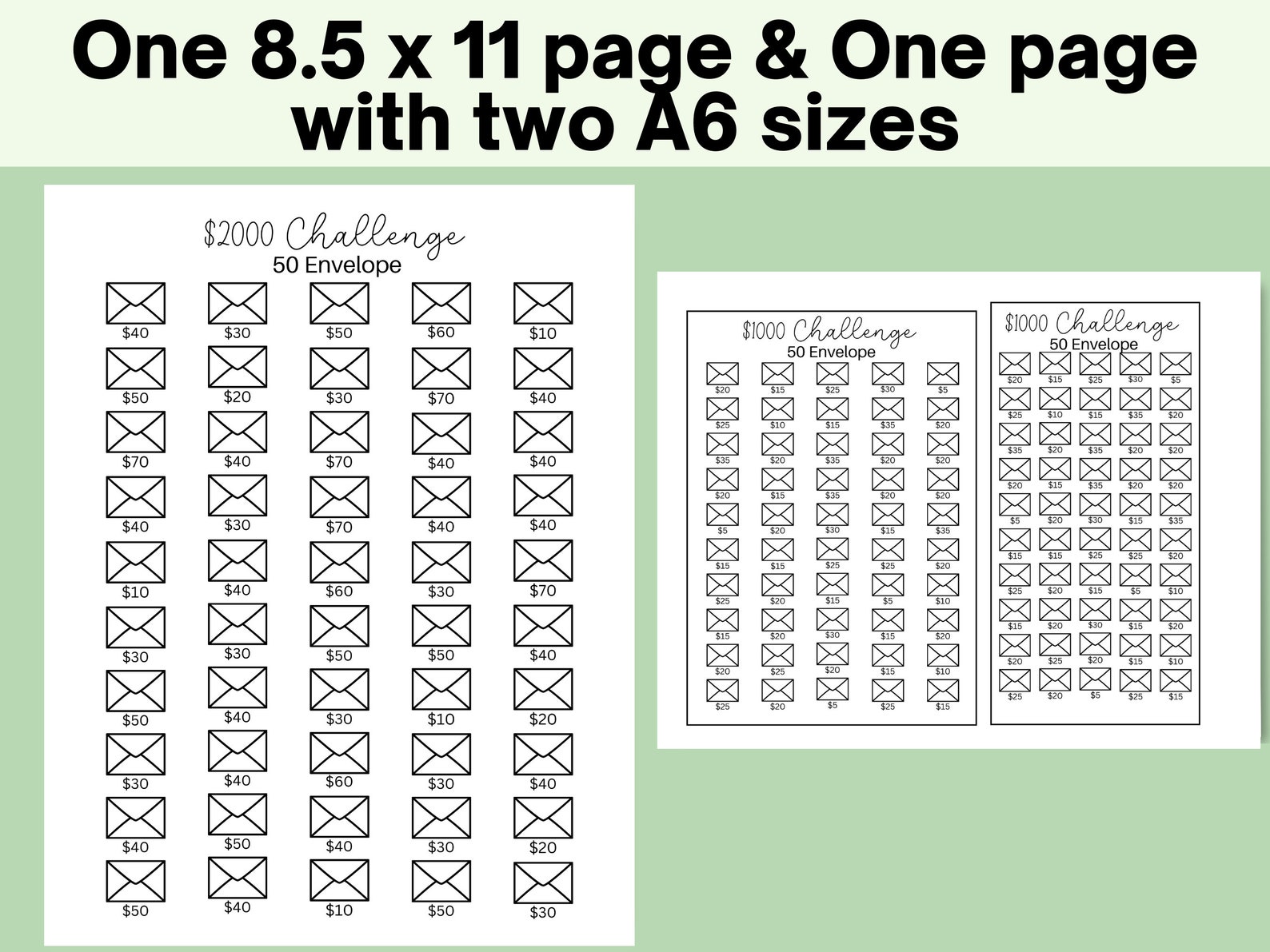 50 Envelope Challenge Bundle Printable, 5000 Savings Challenge, 1000 ...
