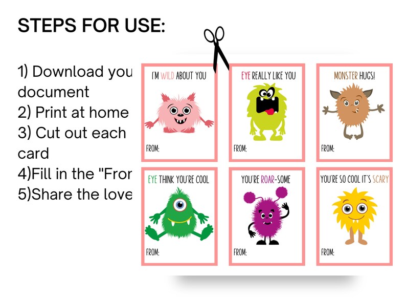 Kids Valentine's Cards, Monster Valentines Day Cards, Classroom ...