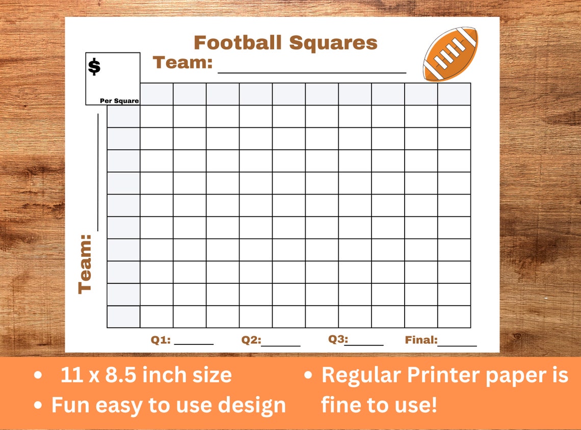 Printable Football Squares for Football Season Football Squares Game ...