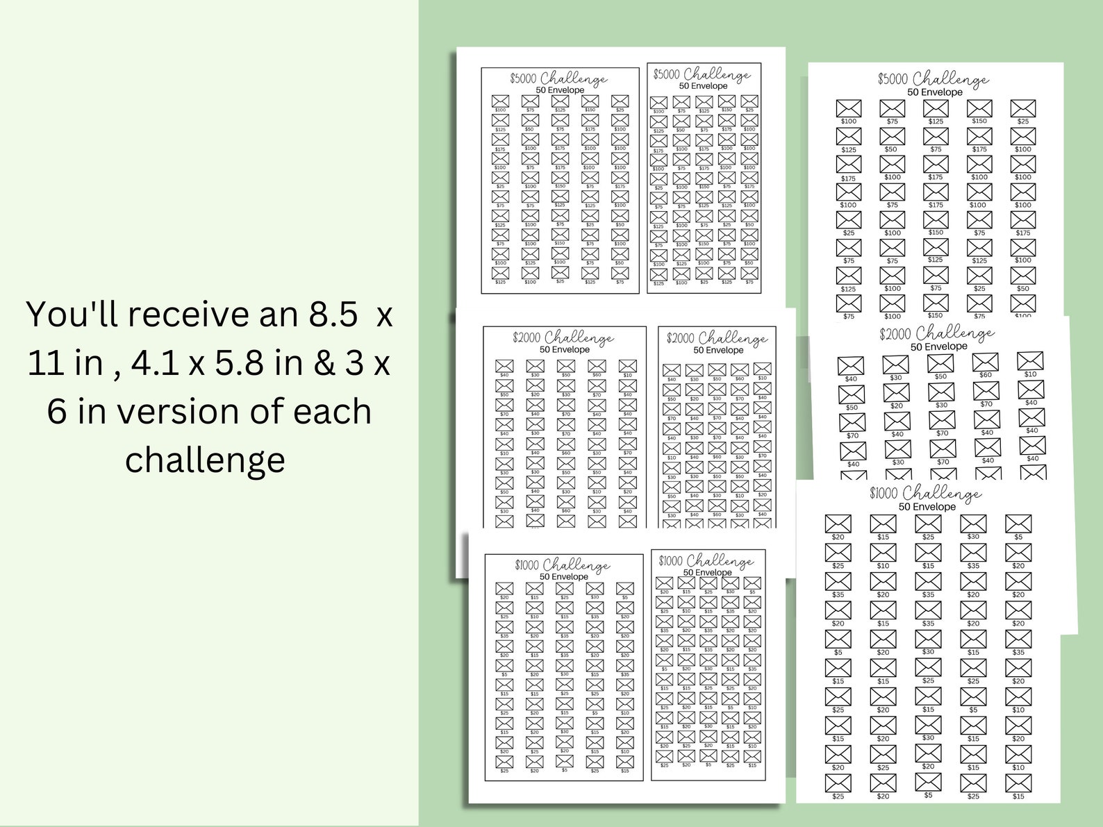 50 Envelope Challenge Bundle Printable, 5000 Savings Challenge, 1000 ...