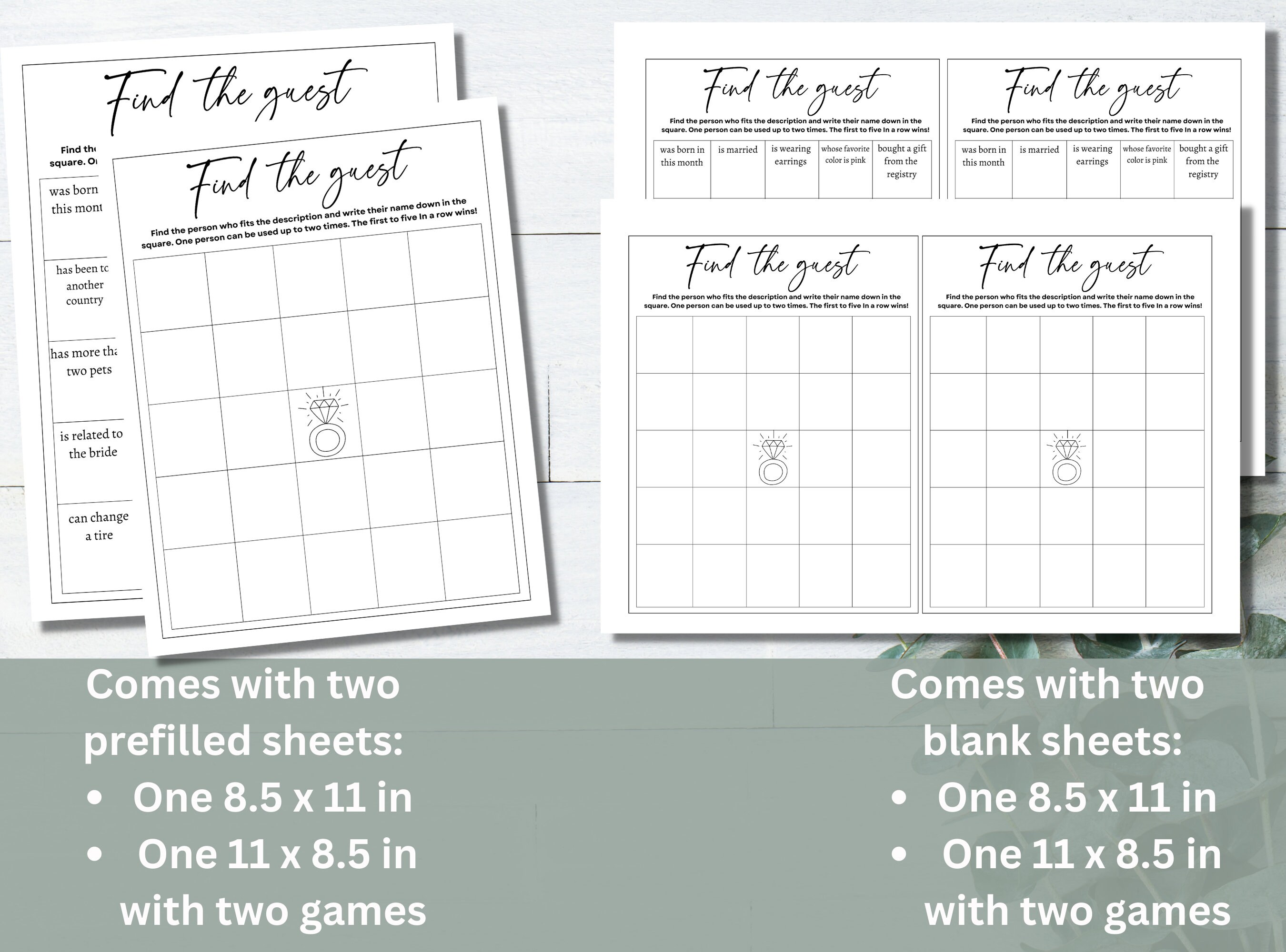 Bridal Shower Bingo, Find the Guest Bingo, Bridal Bingo, Wedding Bingo ...