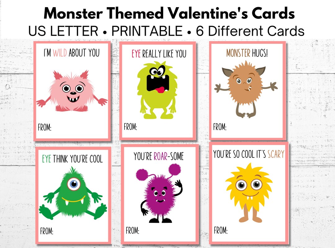 Kids Valentine's Cards, Monster Valentines Day Cards, Classroom ...