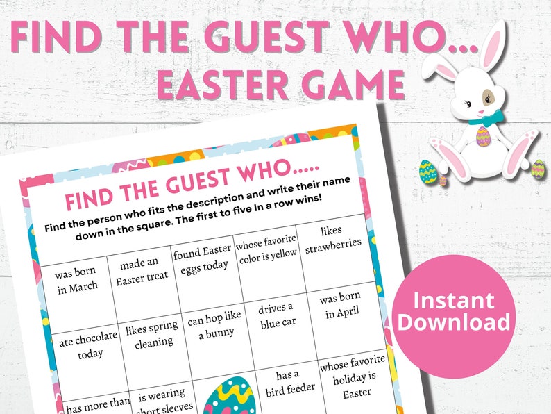 Find the Guest Bingo, Find the Guest Game, Printable Easter Games ...