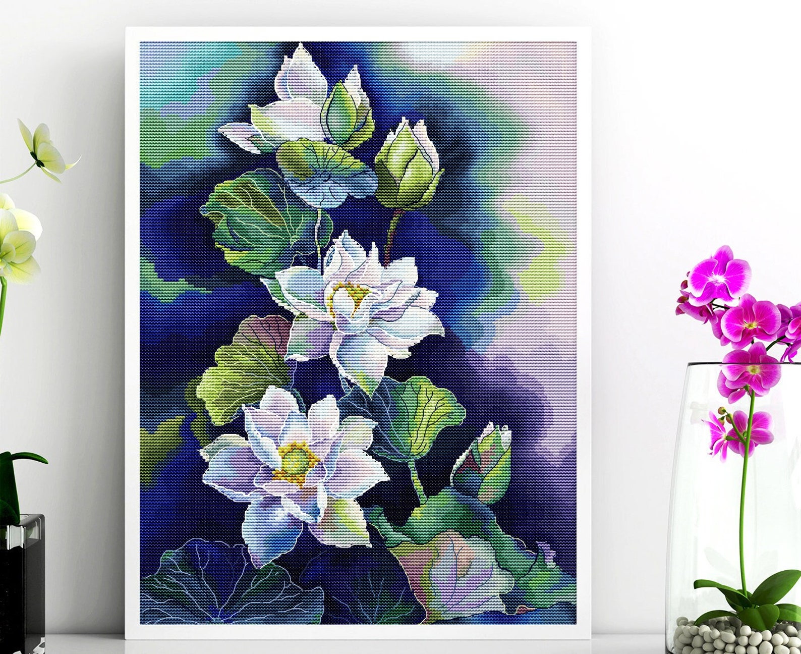 White Lotus Cross Stitch Pattern Flower Bouquet Cross Stitch - Etsy