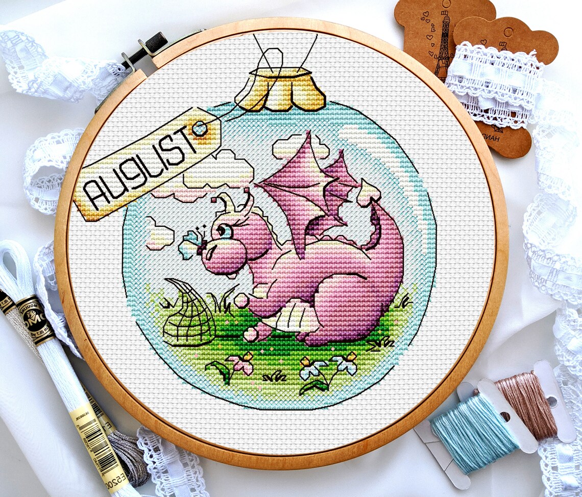 Funny Little Dragon Cross Stitch Pattern Pink Dragon Cross - Etsy