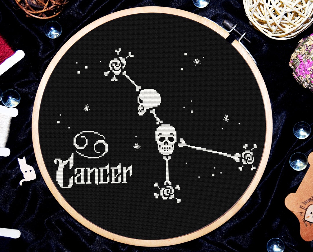 Cancer Zodiac Sign Cross Stitch, Gothic Cross Stitch Pattern, Skull ...