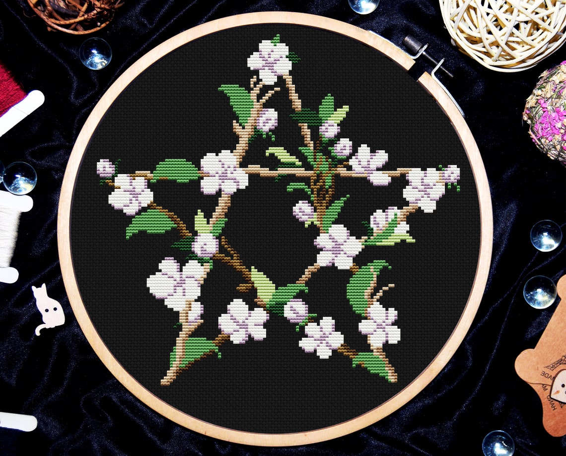 Pentacle Cross Stitch Pattern, Pentagram Cross Stitch, Gothic Cross ...