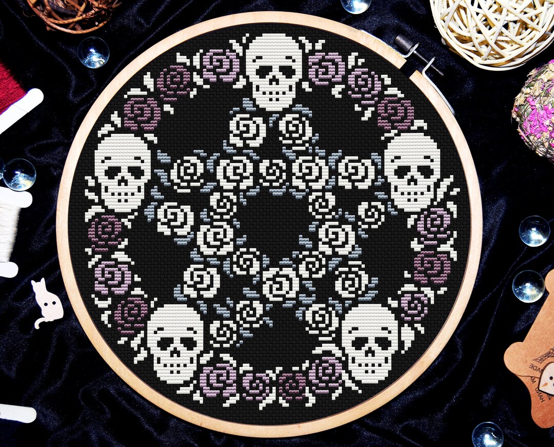 Gothic Cross Stitch, Pentacle Cross Stitch, Pentagram Cross Stitch ...