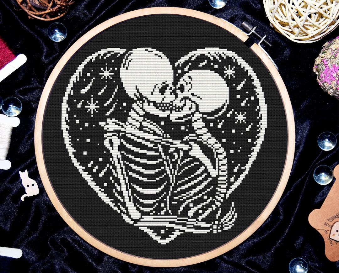 Gothic Cross Stitch, Skeleton Lovers Cross Stitch Pattern, Skeleton ...