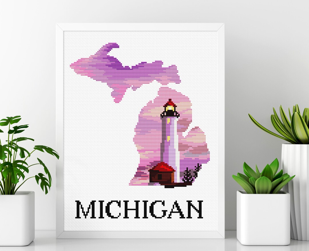 Silhouette Michigan Cross Stitch Patterns, US States Cross Stitch ...