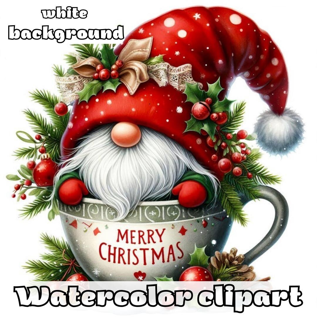 Christmas Gnome Clipart Watercolor Set Cute Holiday Digital Download ...