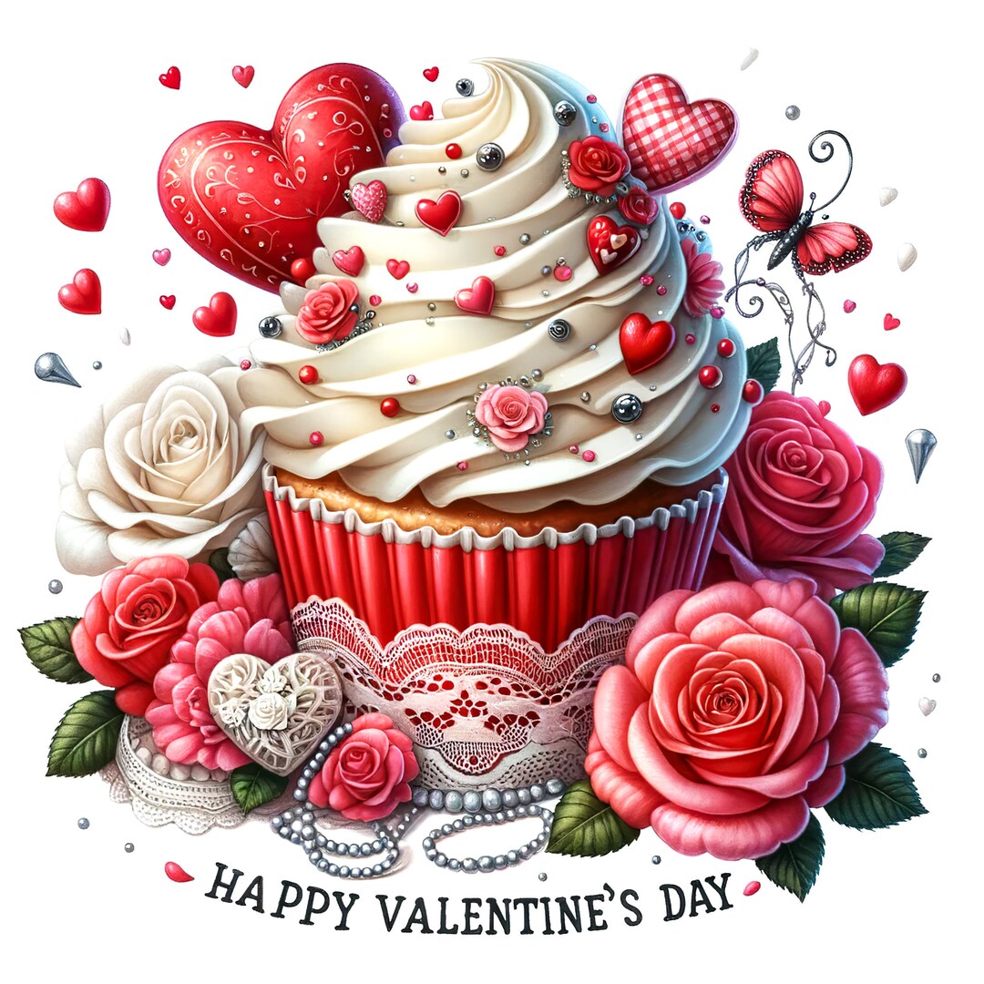 14 JPG Watercolor Baking Clipart, Valentine's Day Cupcake, Candy ...