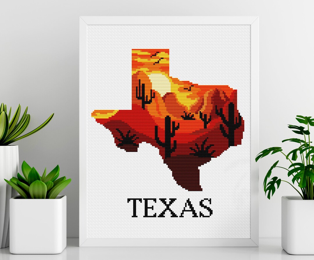 Silhouette Texas Cross Stitch Pattern, US States Cross Stitch, Sunset ...