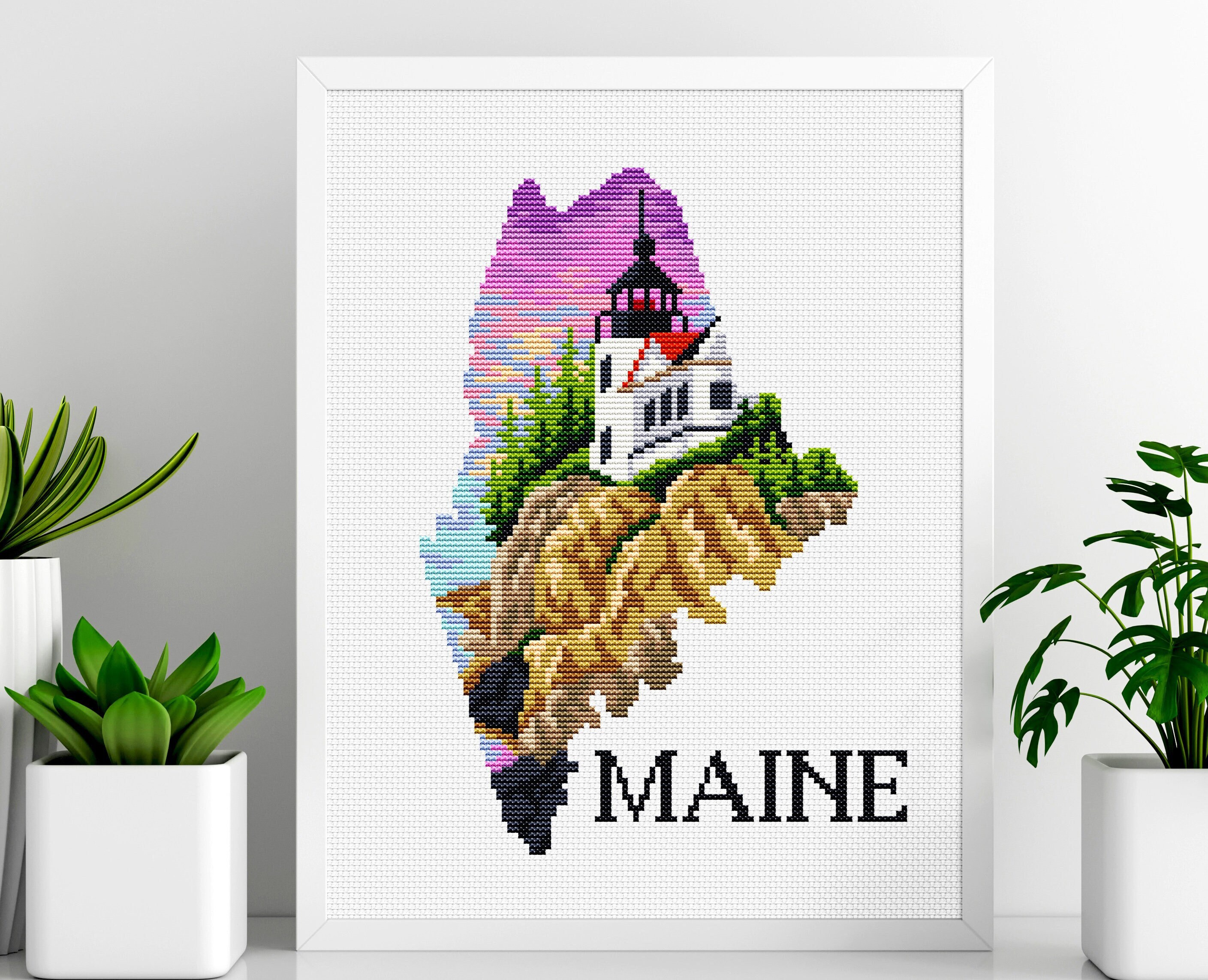 Silhouette Maine Cross Stitch Pattern US States Cross Stitch - Etsy