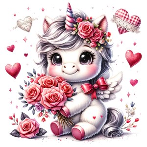24 JPG Watercolor Animal Valentines Clipart, Cute Unicorn Clipart ...