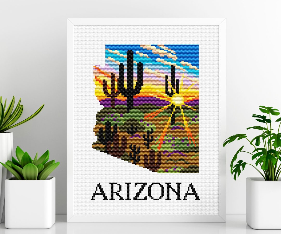 Silhouette Arizona Cross Stitch Pattern, US States Cross Stitch, Sunset ...