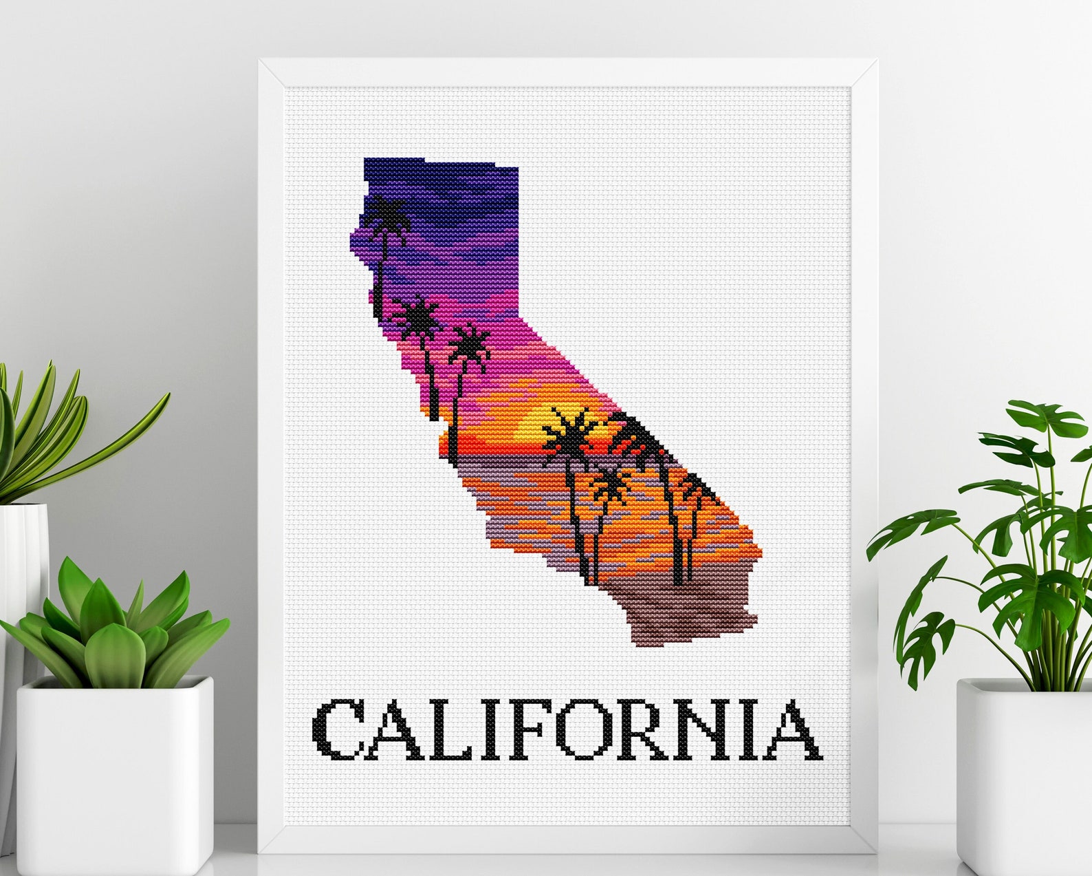 Silhouette California Cross Stitch Pattern, Sunset Cross Stitch ...