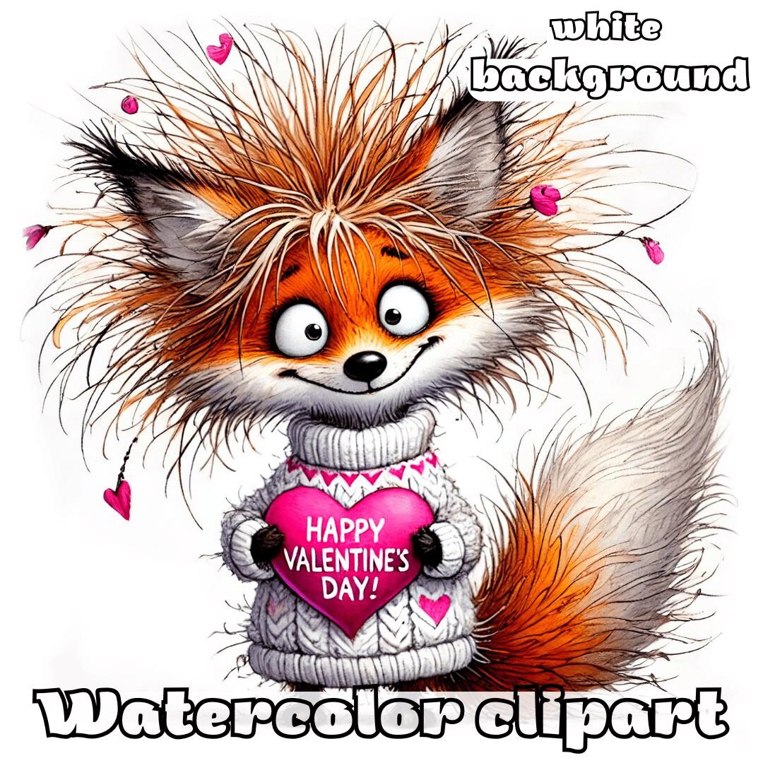 Valentines Fox Clipart Watercolor Cute Love Fox Valentine Animal ...