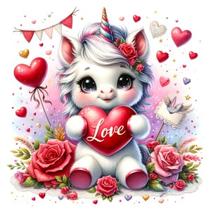 24 JPG Watercolor Animal Valentines Clipart, Cute Unicorn Clipart ...