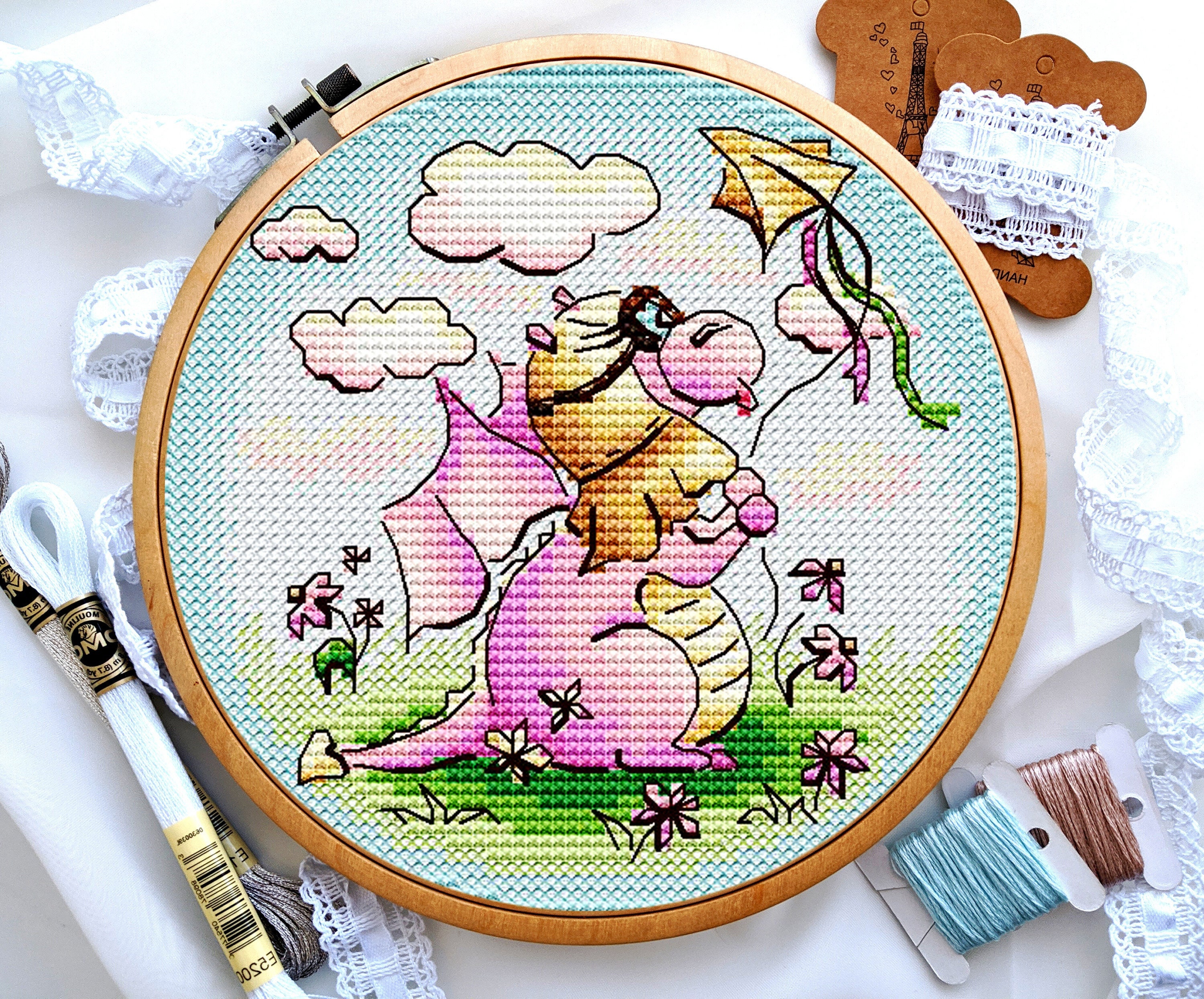 Funny Little Dragon Cross Stitch Pattern Pink Dragon Cross - Etsy