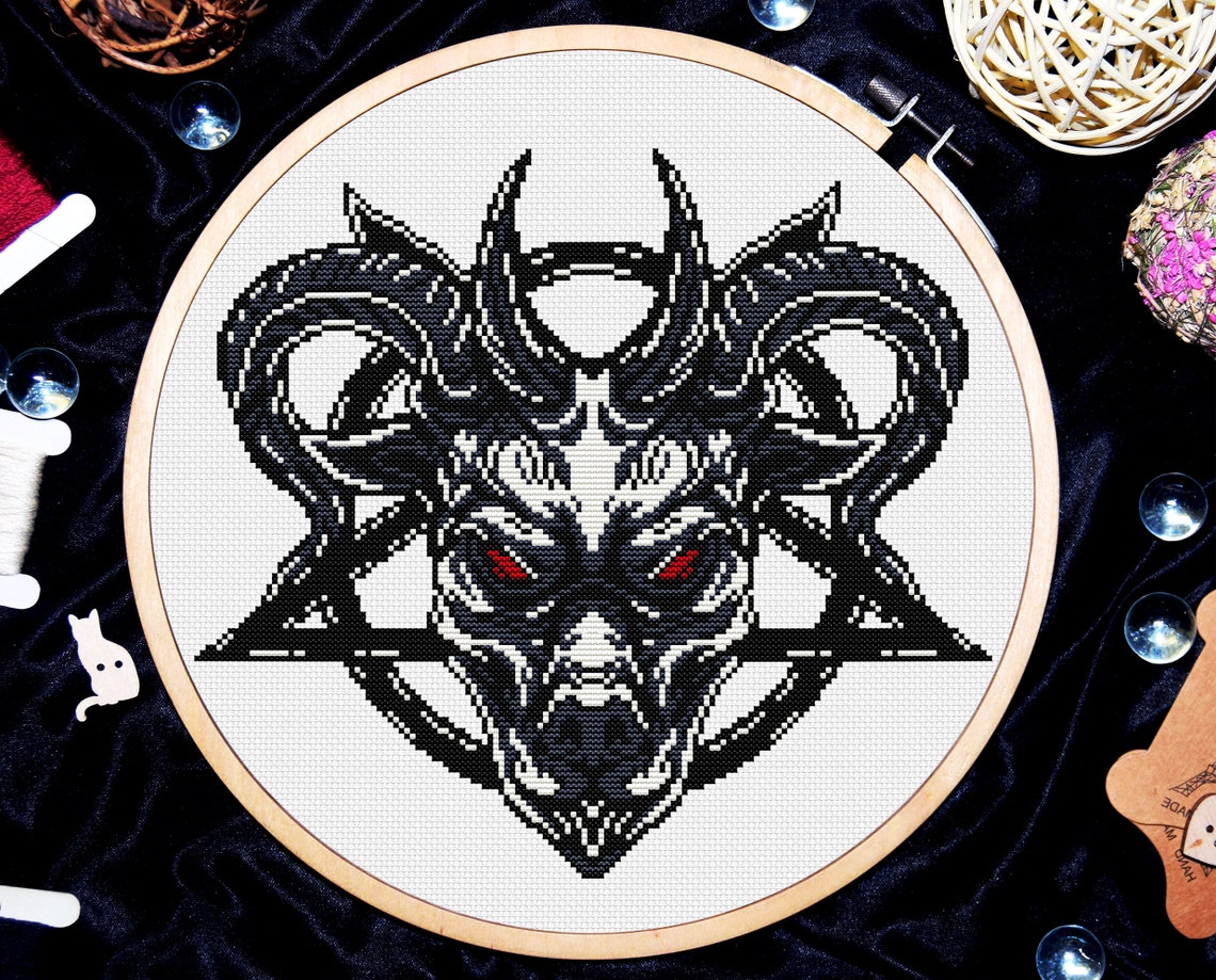 Gothic Cross Stitch Satan Cross Stitch Baphomet Cross - Etsy