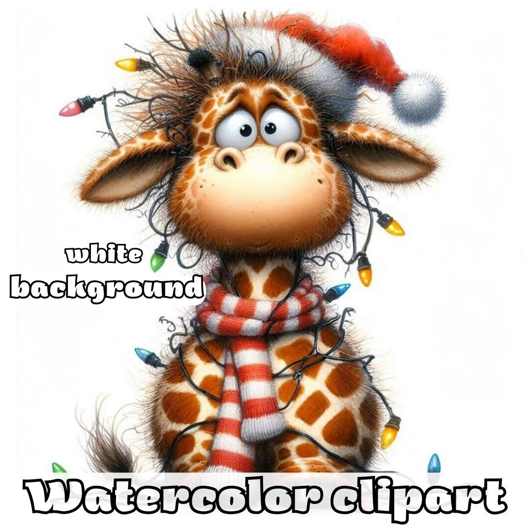 Christmas Giraffe Clipart Set Watercolor Animals for Cards, Stickers ...