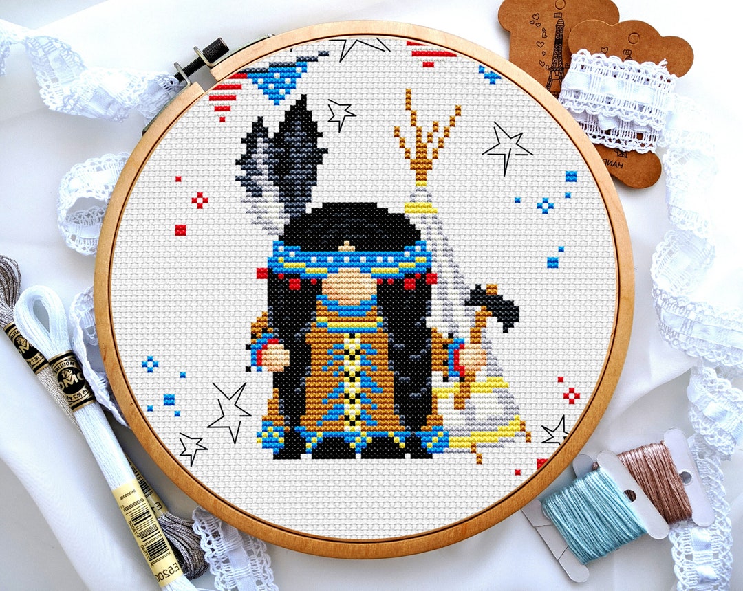 Gnome Cross Stitch Pattern, Indian Cross Stitch, Thanksgiving Day Cross ...