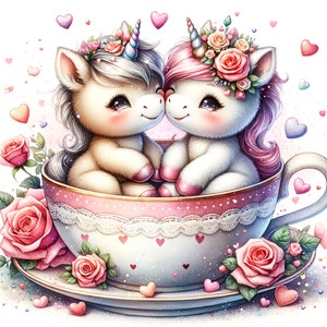 24 JPG Watercolor Animal Valentines Clipart, Cute Unicorn Clipart ...