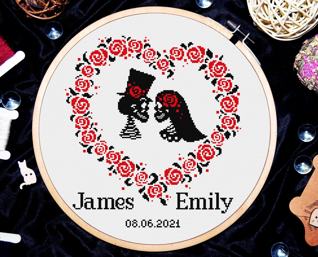 Gothic Cross Stitch Pattern, Goth Wedding Cross Stitch, Bride and Groom ...