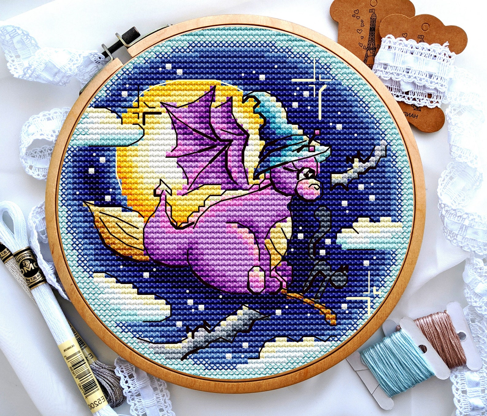 Funny Little Dragon Cross Stitch Pattern, Purple Dragon Cross Stitch ...