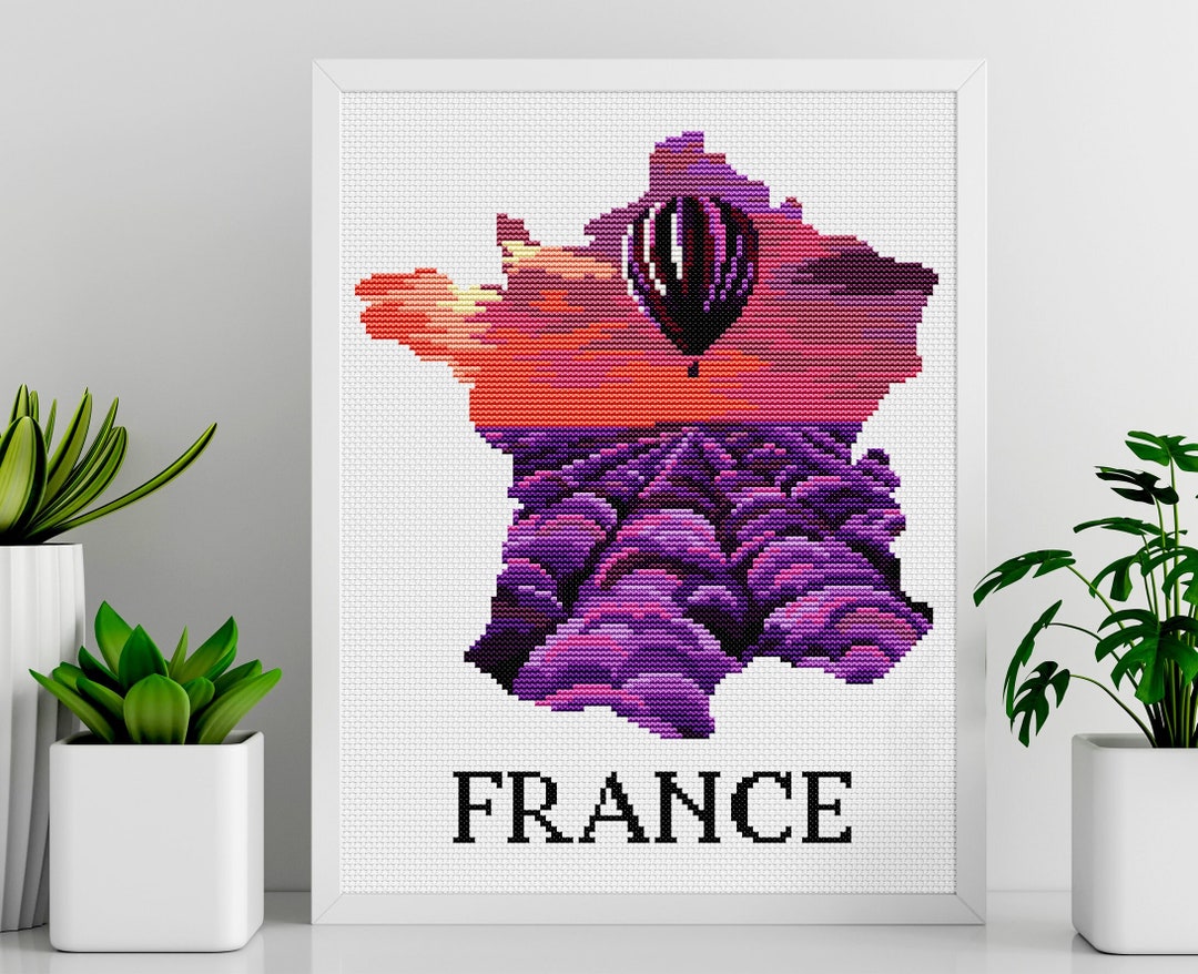 Silhouette France Cross Stitch Pattern, Hot Air Balloon Cross Stitch ...