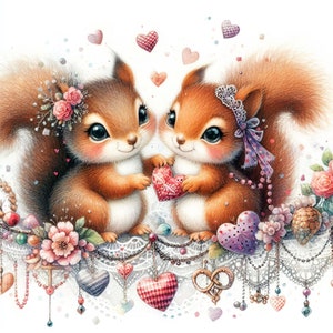 21 JPG Watercolor Animal Valentines Clipart, Squirrel, Hedgehog ...