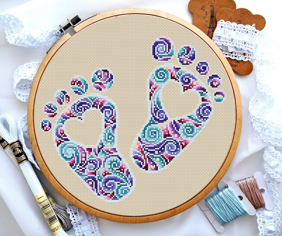 Mandala Baby Foot Cross Stitch Pattern, Baby Footprints Cross Stitch ...