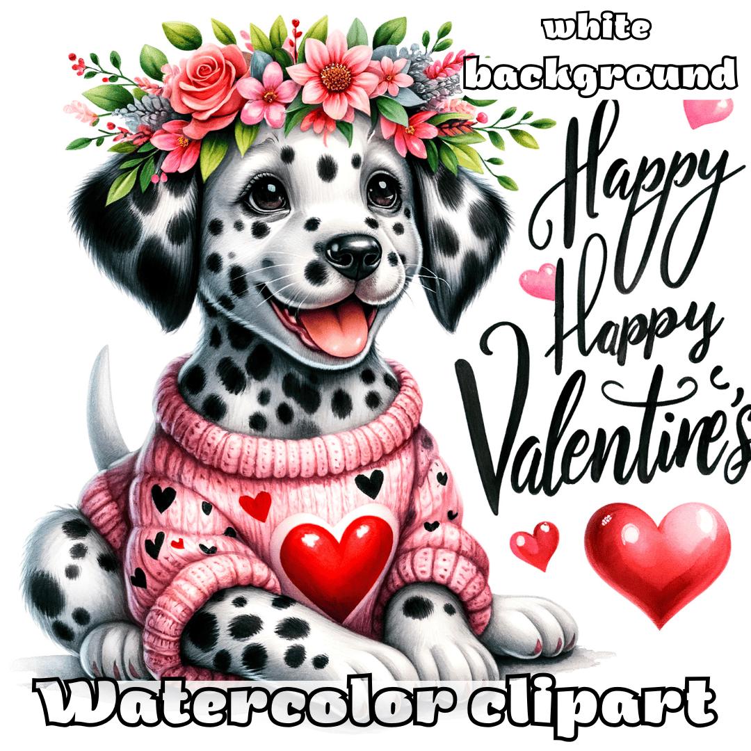 Valentine Dog Watercolor Clipart Cute Dogs With Hearts Roses and Happy ...