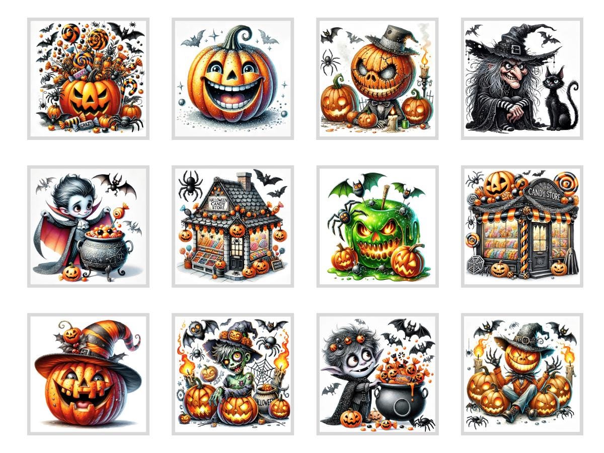 Halloween Clipart Set Spooky Characters Zombie Dracula Ghost Bride ...
