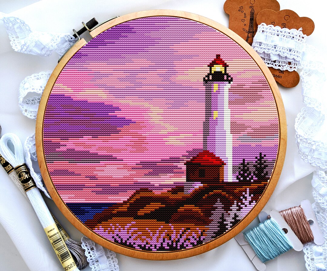 Michigan Lighthouse Cross Stitch, US States Cross Stitch, Crisp Point ...
