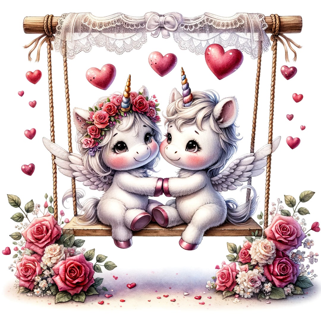 24 JPG Watercolor Animal Valentines Clipart, Cute Unicorn Clipart ...