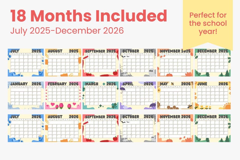 Editable Calendar Template - Colorful, Fun, Kids, Teacher, School Year ...