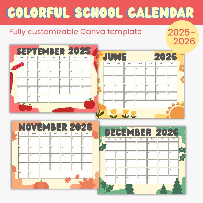 Editable Calendar Template - Colorful, Fun, Kids, Teacher, School Year ...