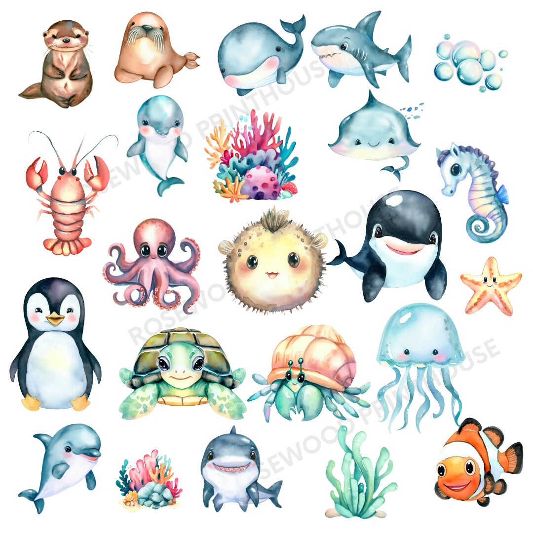 Downloadable Cute Ocean Life Clip Art Printable Ocean Life Clip Art Set ...