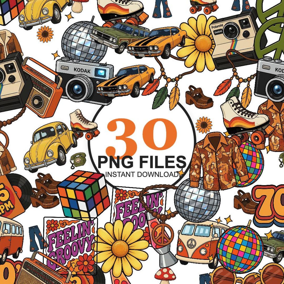 1970s Retro Clipart Bundle Groovy Vintage Boho PNG SVG Digital Download ...