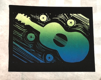Guitar Linocut - Etsy