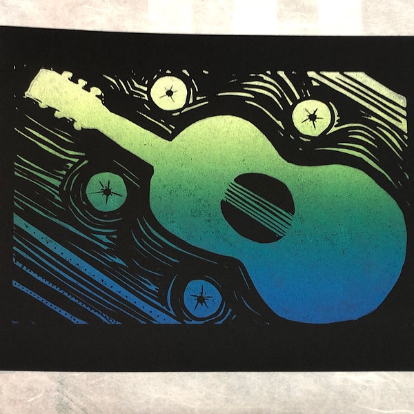 Guitar Linocut - Etsy