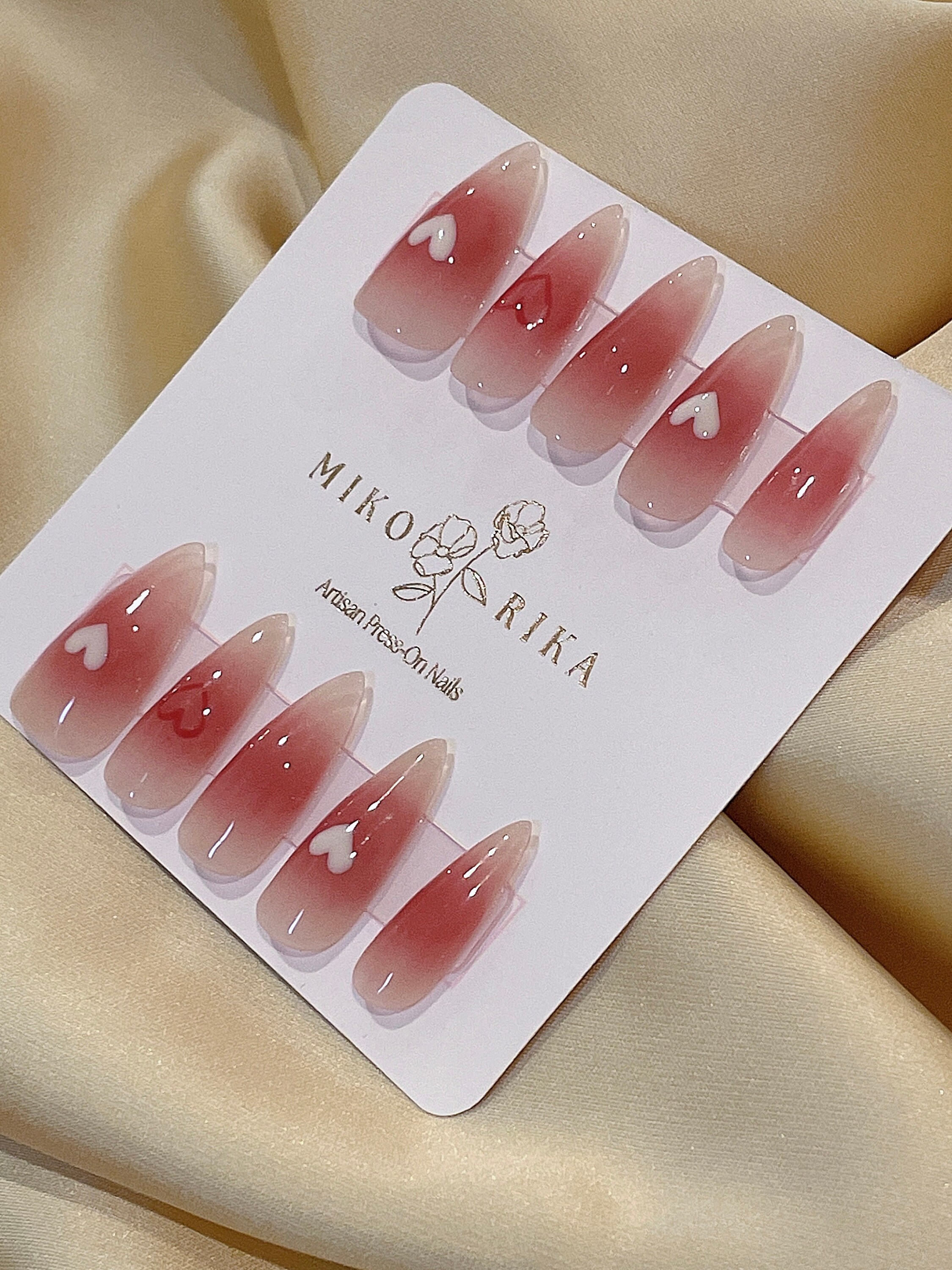 Blushing Hearts Press on Nails artisan Nails custom Nails Set cute Nails Summer Spring Nailswedding gift Cosplay Prom Bling Bling Etsy