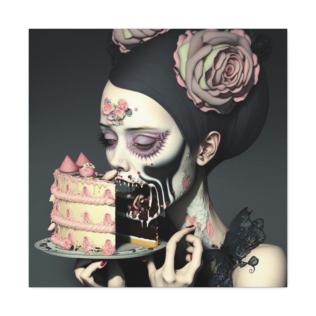 Vampire Girl Eating Cake, Pastel Goth Art Print, Vampire Goth Doll Cake ...