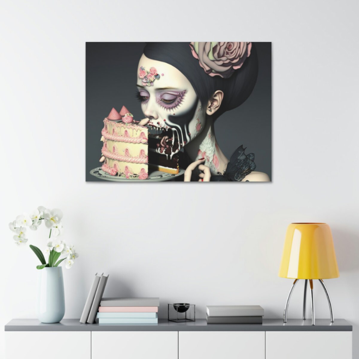 Vampire Girl Eating Cake, Pastel Goth Art Print, Vampire Goth Doll Cake ...