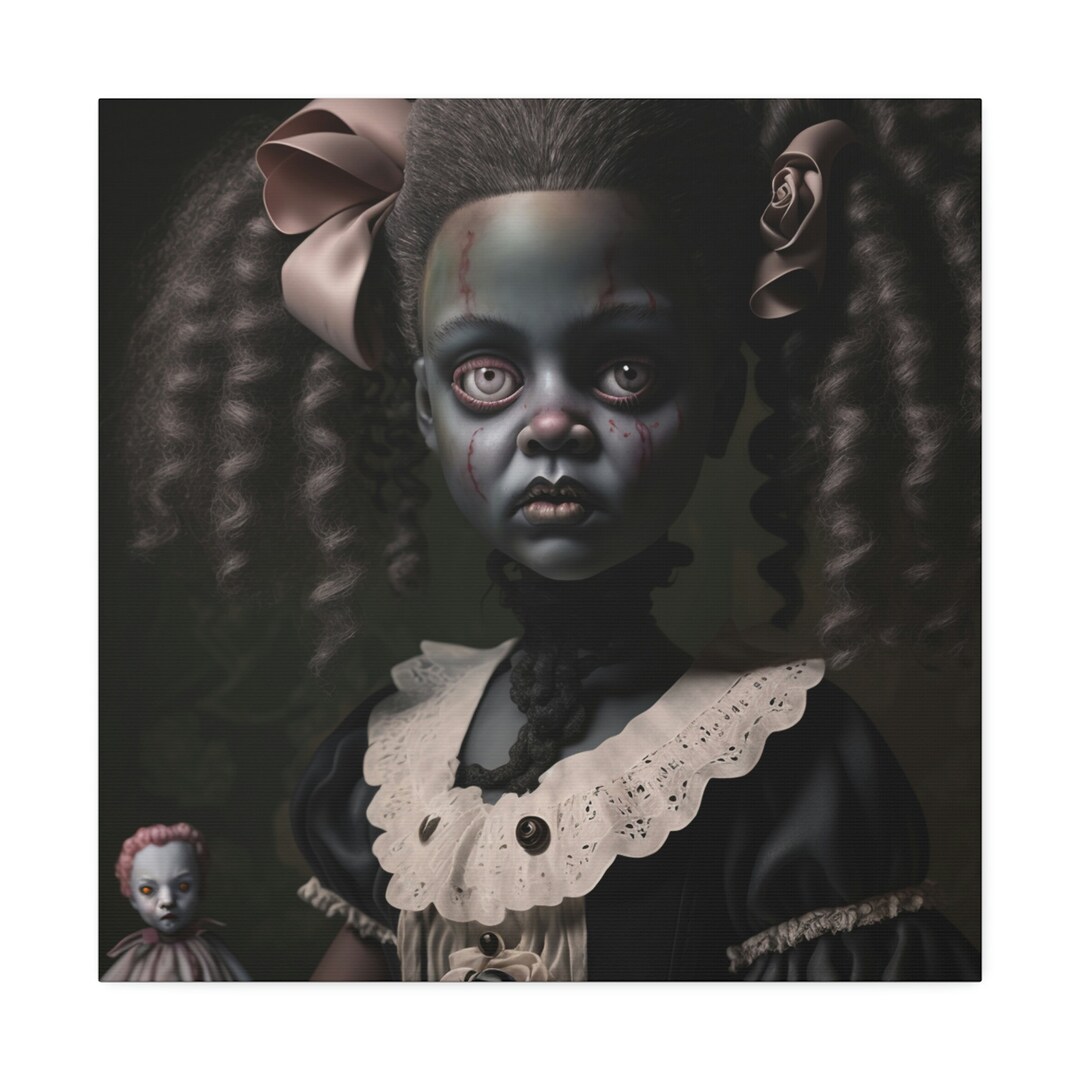 Elegant Black Haunted Doll Canvas Art - Etsy