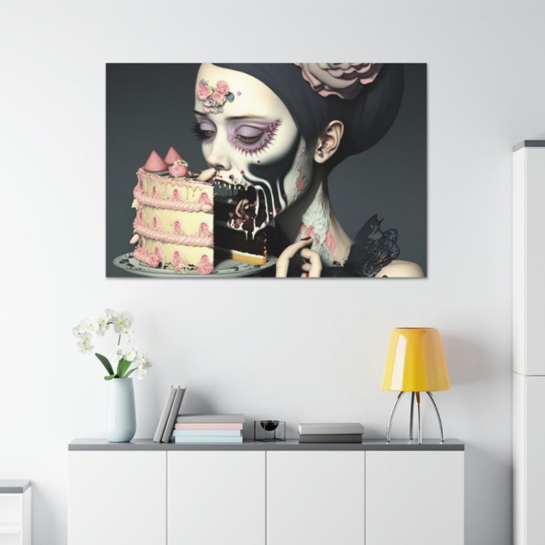 Vampire Girl Eating Cake, Pastel Goth Art Print, Vampire Goth Doll Cake ...