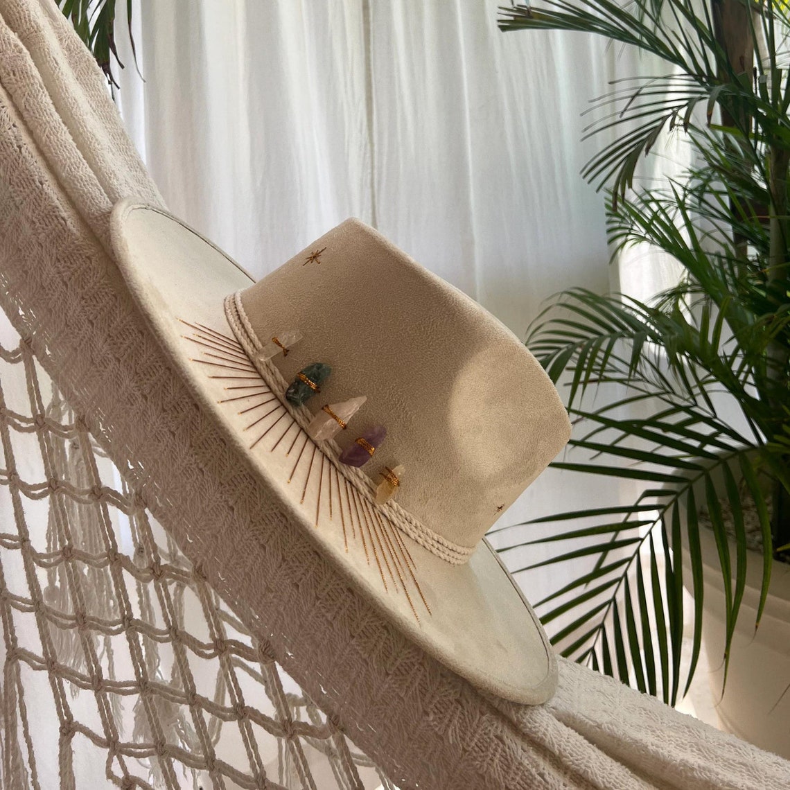 White Magic Stones Fedora Hat - Handcrafted Tribal Hat, Free-spirited ...